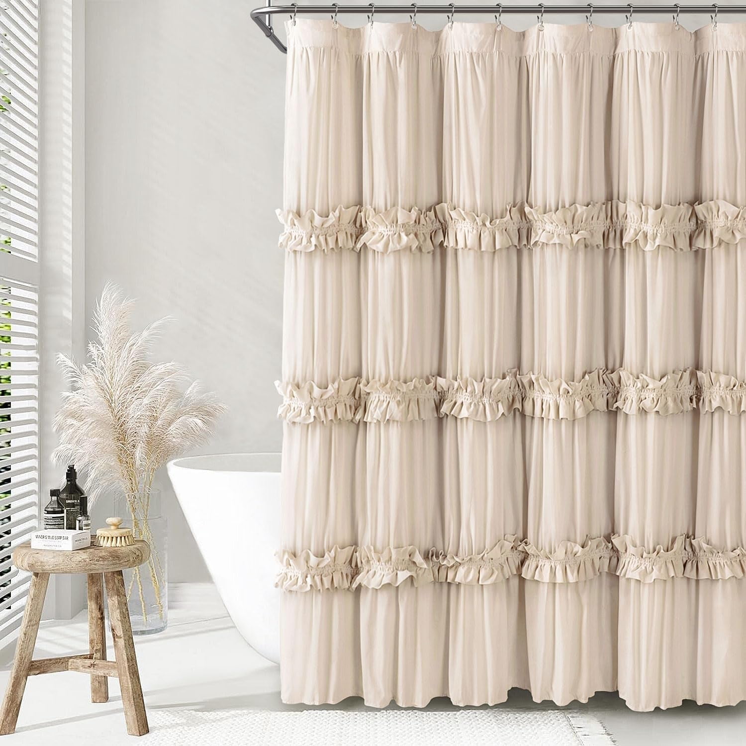 Ruffle Vintage Shower Curtain Boho Farmhouse Shower Curtain for ...
