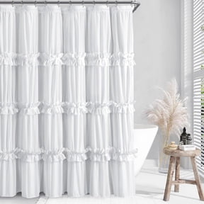 Seasonwood Farmhouse Shower Curtain with Ruffles, 72x84 Inches, Blue ...