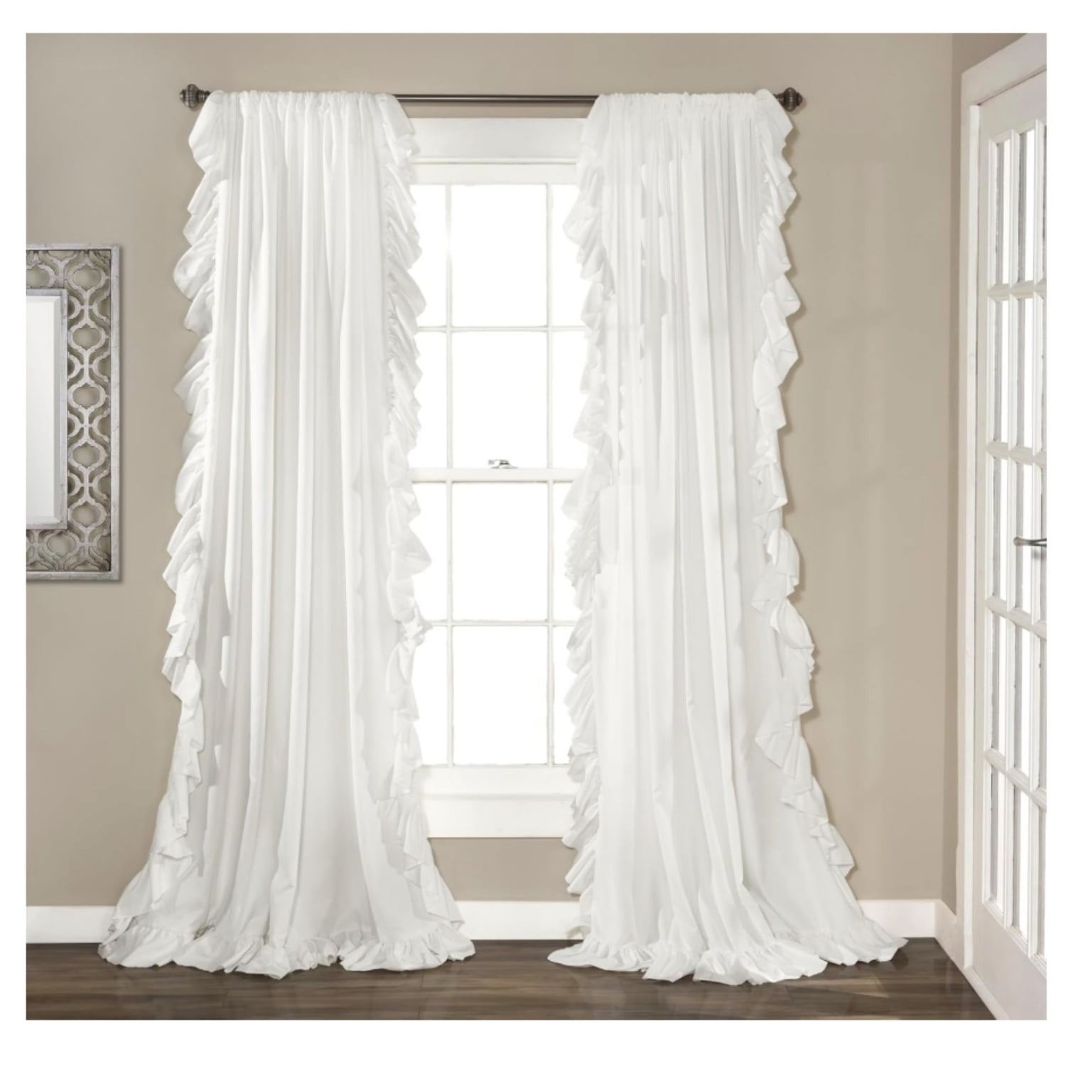 Ruffle Window Curtain Panel Set, Pair, 54" W x 84" L, White - Flowy ...