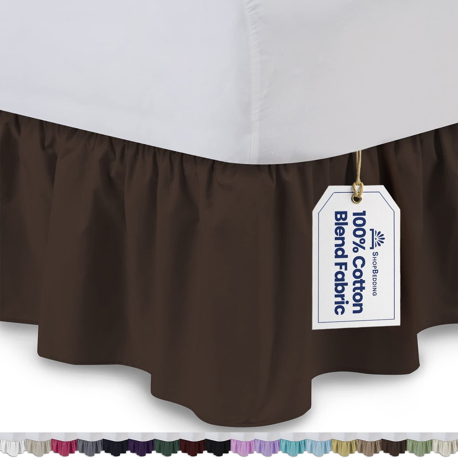 Ruffled Bed Skirt (Queen, Brown) 21 inch Drop Dust Ruffle with Platform ...