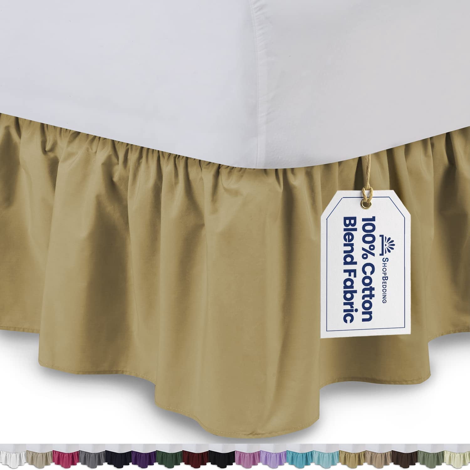 Ruffled Bed Skirt (Queen, Gold) 21 inch Drop Dust Ruffle with Platform ...
