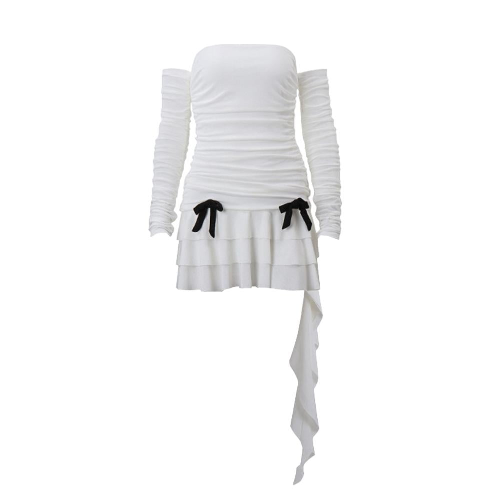 Ruffled Dress Women's Long Sleeved Lotus Leaf Dress Collar with A Flat ...