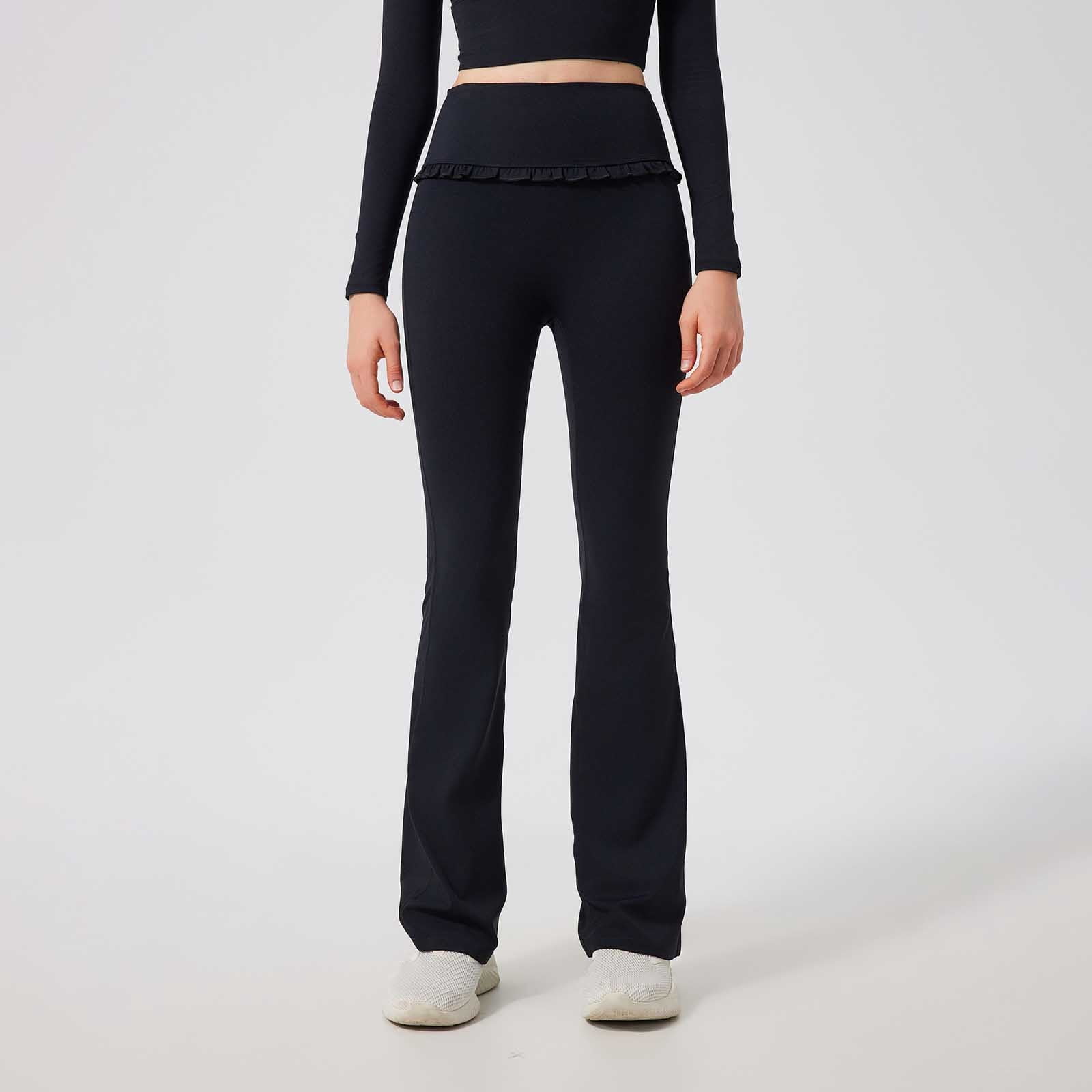 Ruffled Flared Yoga High Waist Sports Flared Pants Scrunch Yoga Pants ...