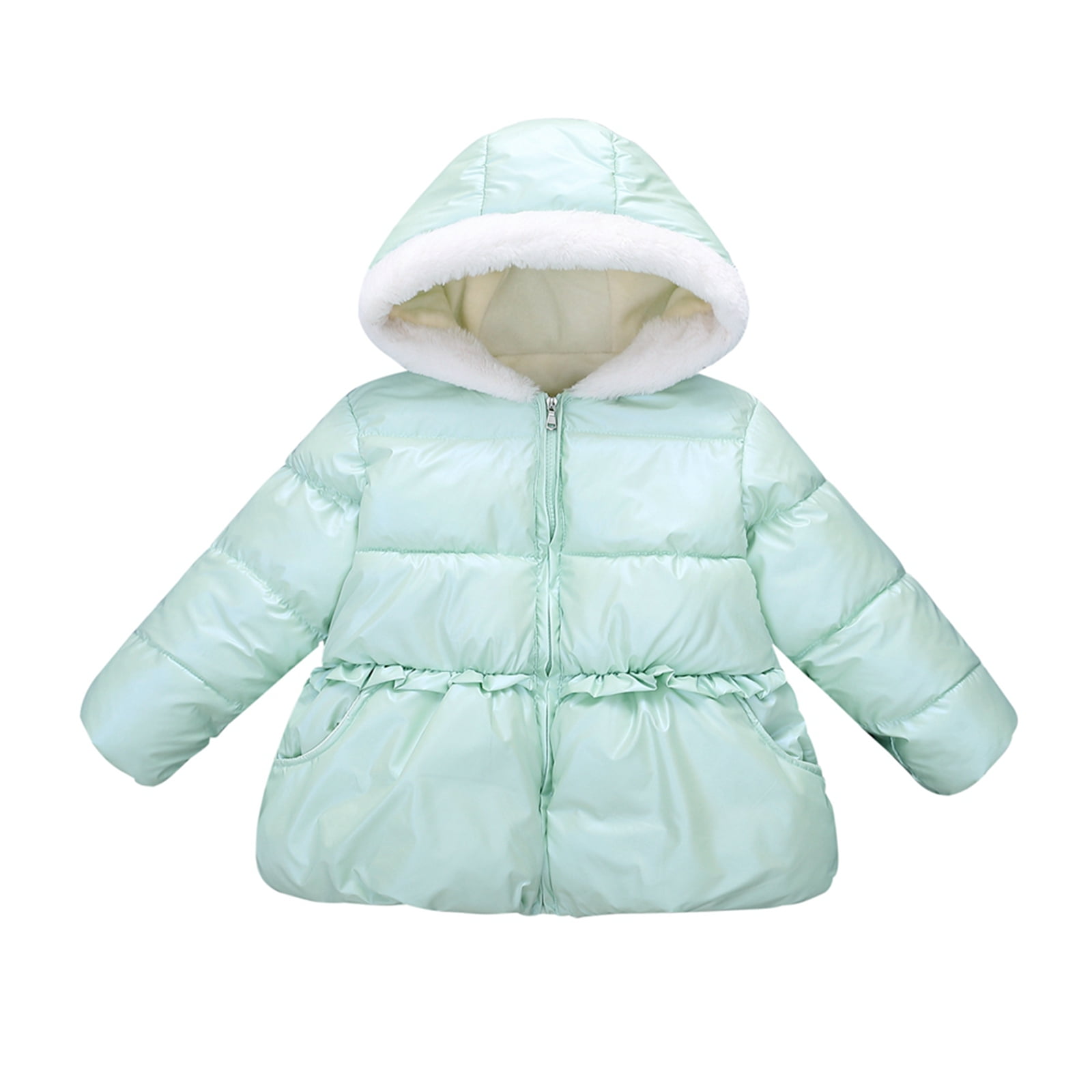 Ruffled Girls Jacket Coat Loose Winter Warm Soft Collar Hooded Outerwear Light Puffer Jacket for ...