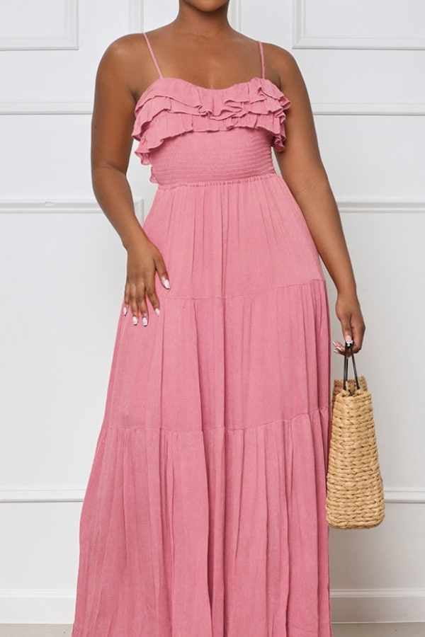 Ruffled Neck Boho Maxi Dress (M, SkyBlue) - Walmart.com