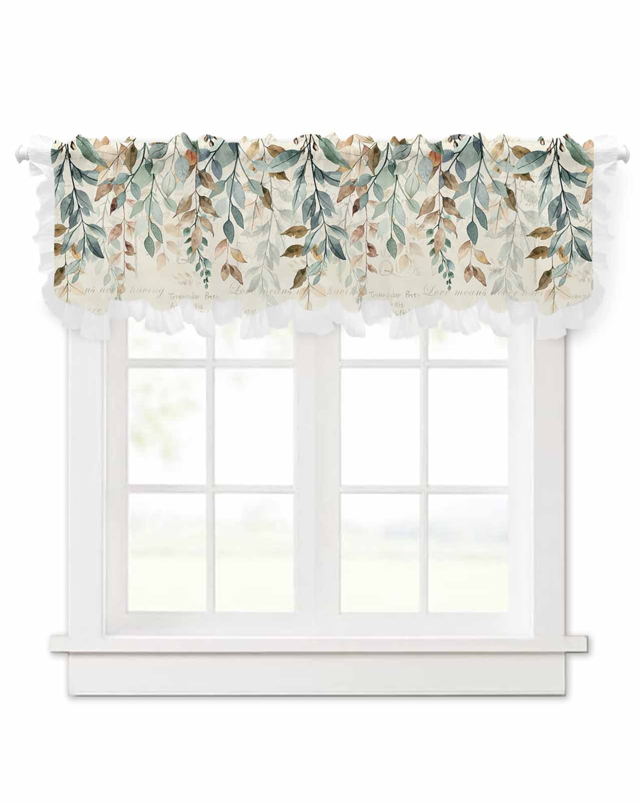 Ruffled Valance for Windows, Fall Eucalyptus Leaves Plants Pastoral ...