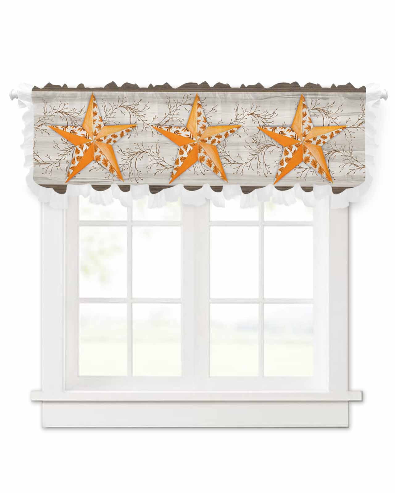 Ruffled Valance for Windows, Fall Five-Pointed Star Maple Leaves Vines ...