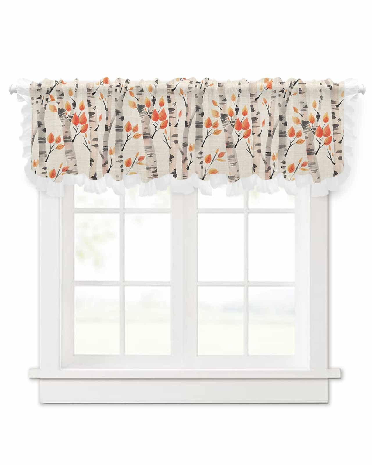 Ruffled Valance for Windows, Fall Forest Trees Leaves Branches Vintage ...