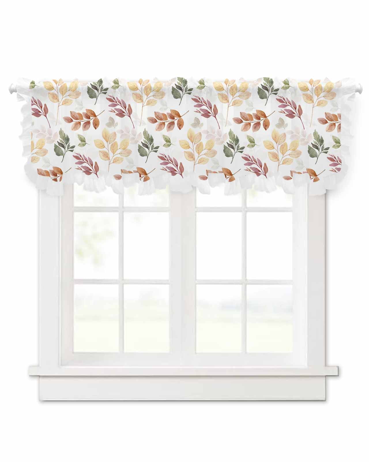 Ruffled Valance for Windows, Fall Thanksgiving Day Burnt Orange Green ...