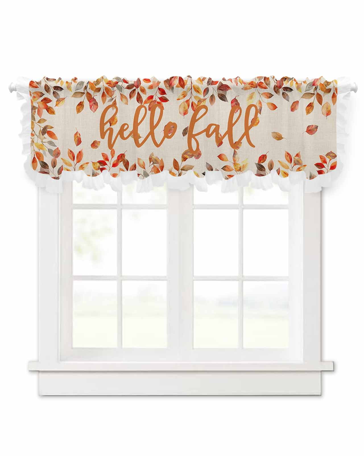 Ruffled Valance for Windows, Fall Thanksgiving Day Orange Red Gray ...