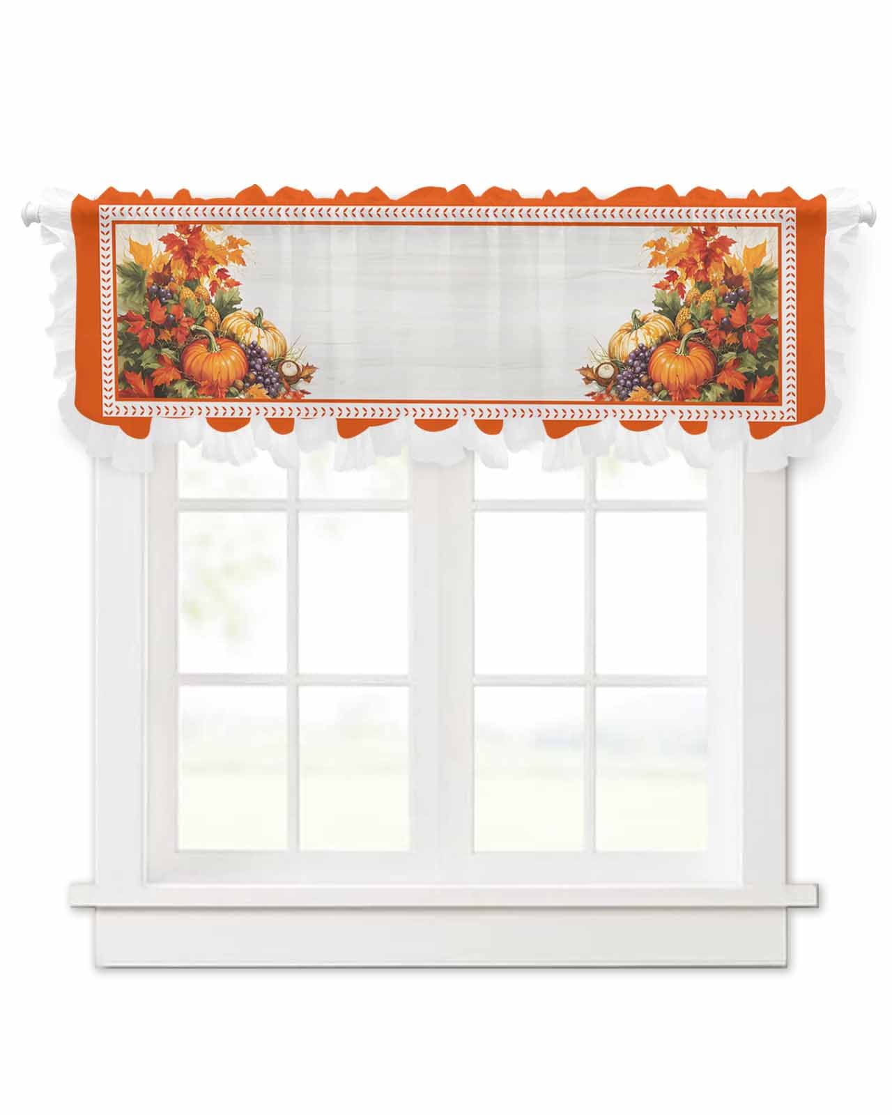 Ruffled Valance for Windows, Fall Thanksgiving Day Pumpkins Maple ...