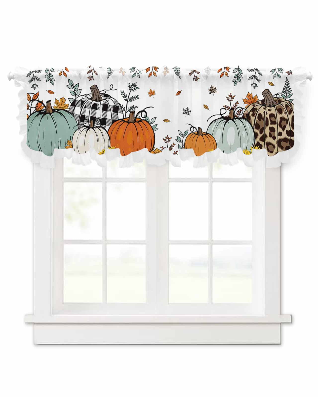 Ruffled Valance for Windows, Fall Thanksgiving Pumpkins Sunflowers ...