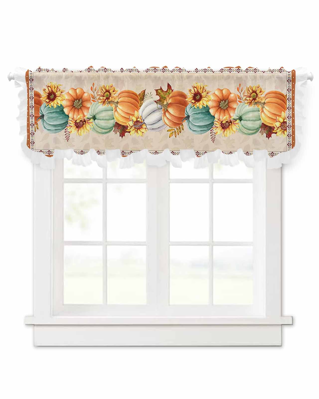 Ruffled Valance for Windows, Fall Thanksgiving Sage Green Orange ...