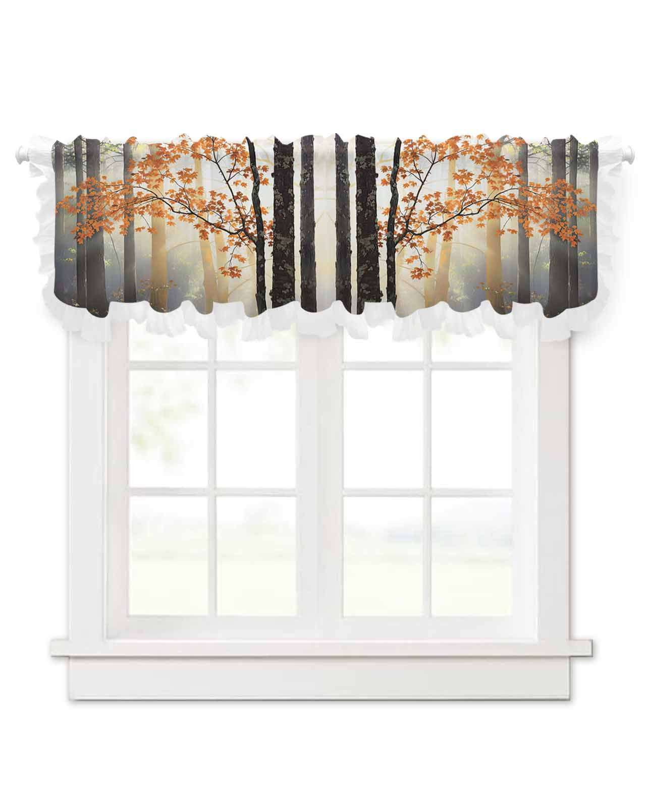 Ruffled Valance for Windows, Fall Trees Forest Maple Leaves Jungles ...