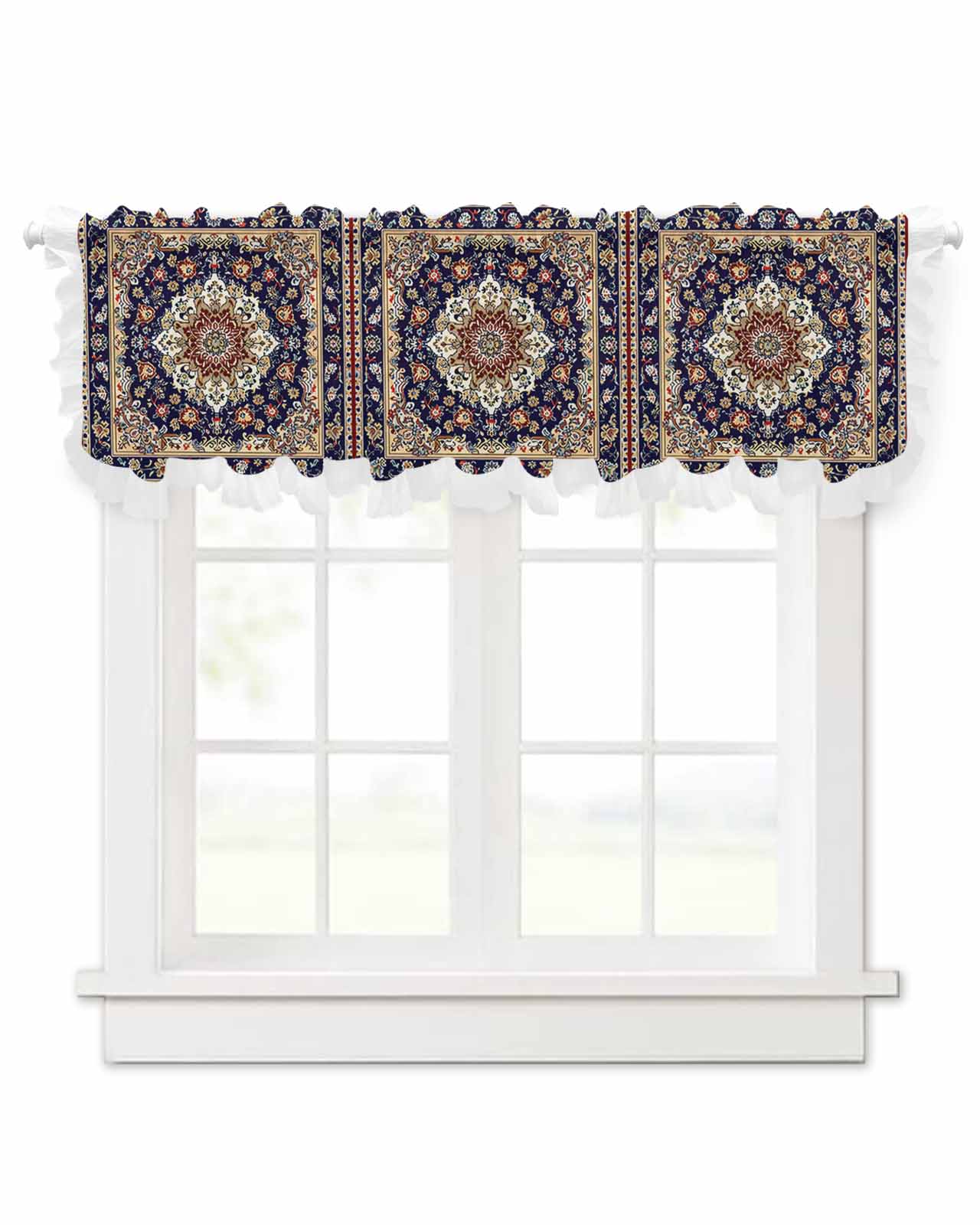 Ruffled Valance for Windows, Flowers Leaves Lines Vintage Abstractive ...