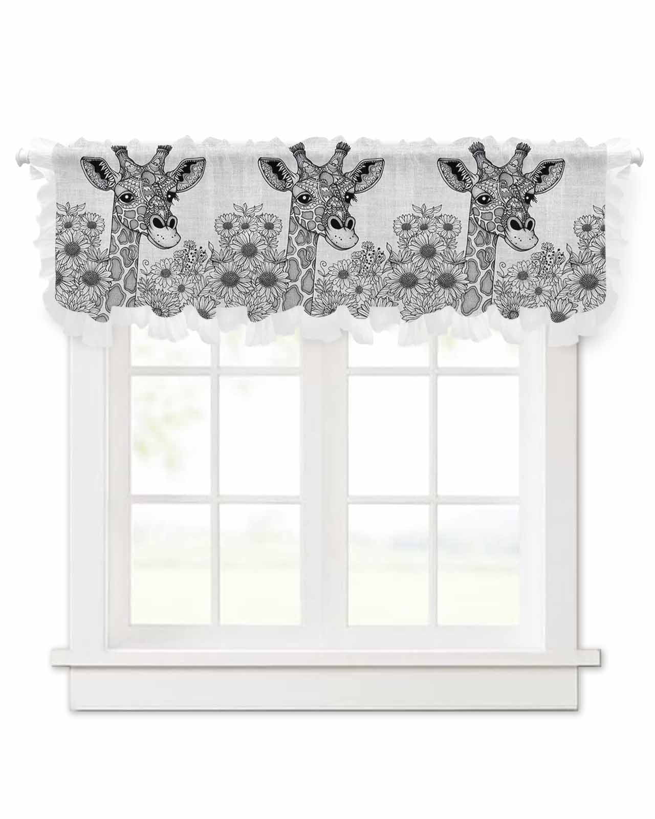 Ruffled Valance for Windows, Giraffe Sunflowers Botanical Leaves Simple ...