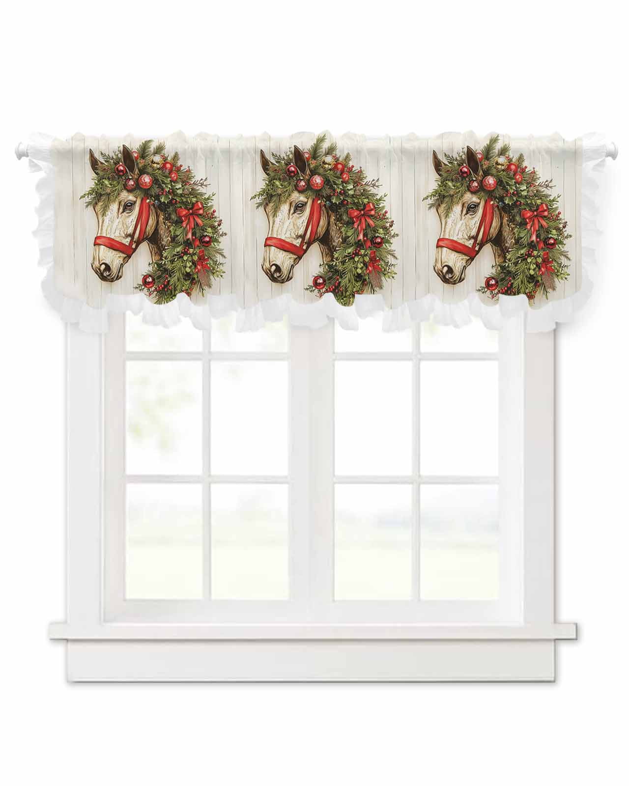Ruffled Valance for Windows, Merry Christmas Horse Garland Ornament ...