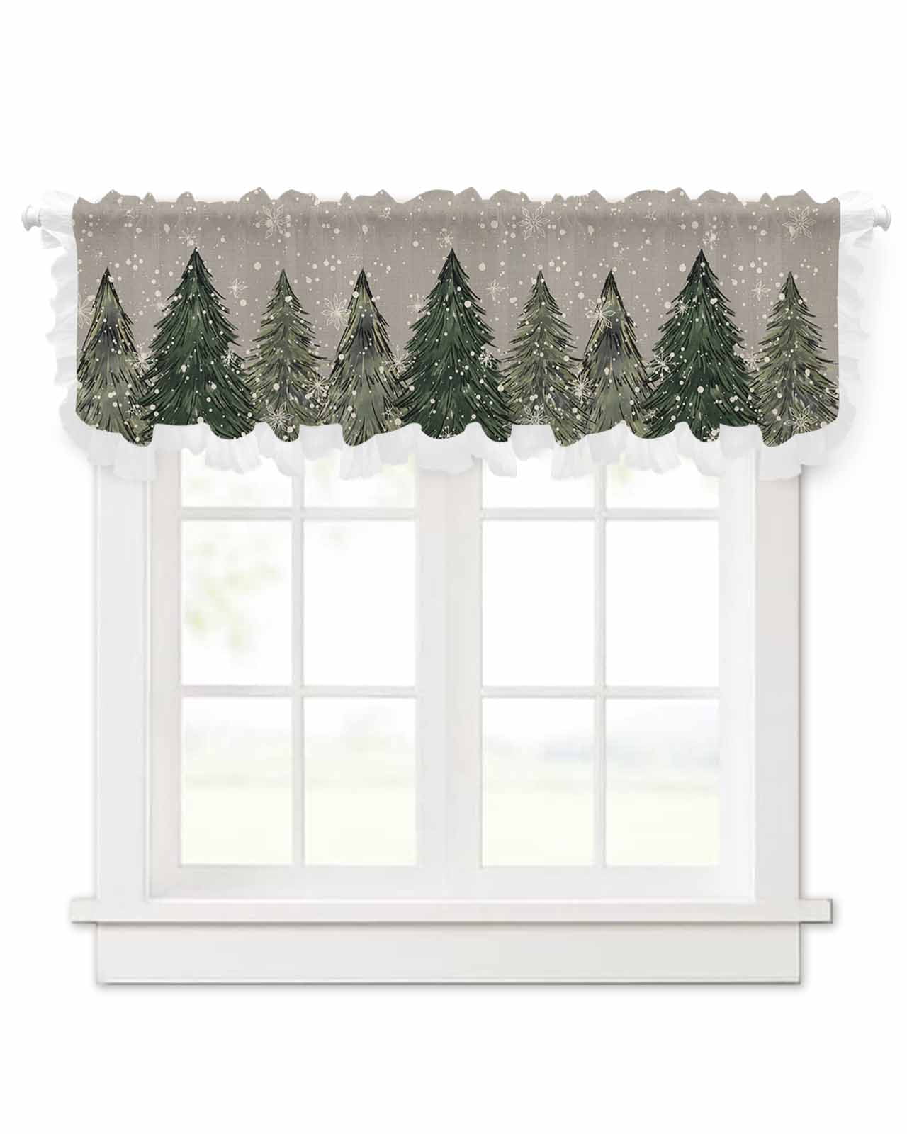 Ruffled Valance for Windows, Merry Christmas Winter Pine Trees ...