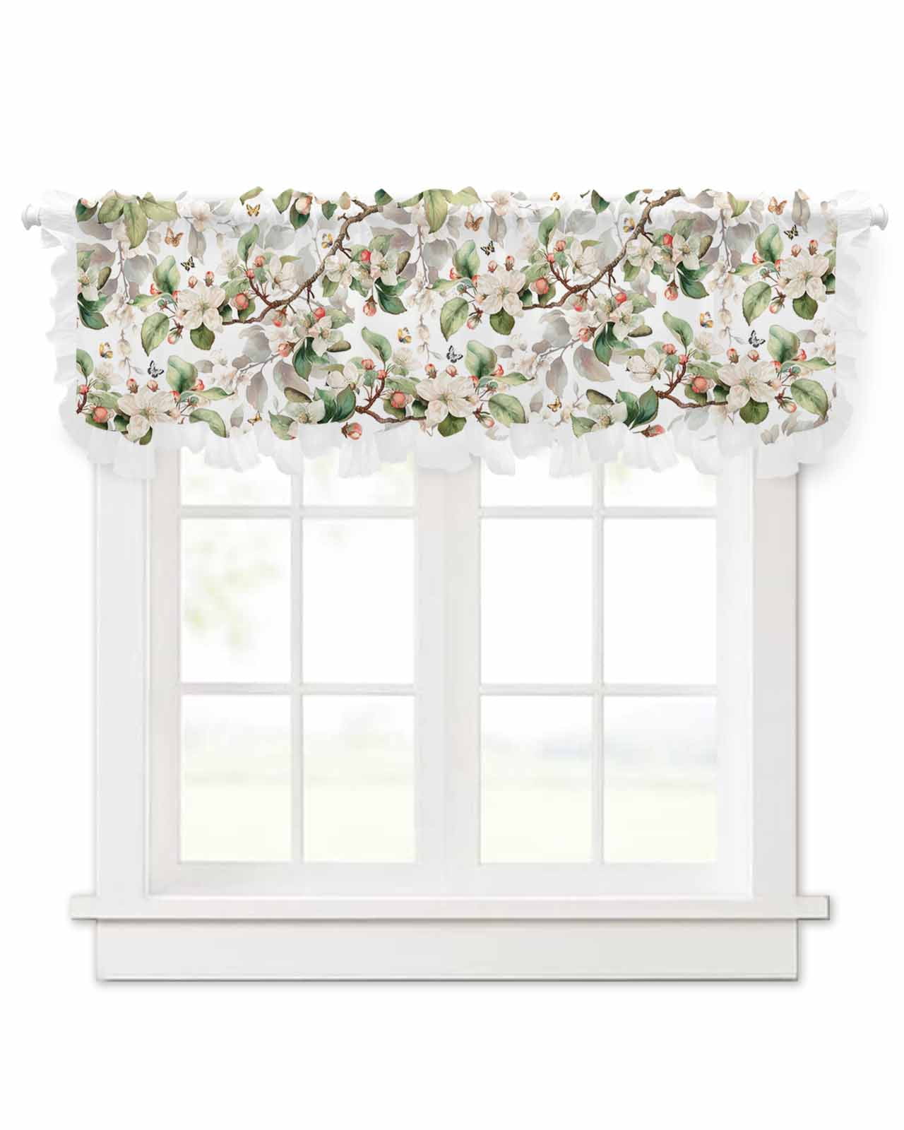 Ruffled Valance for Windows, Spring Summer Floral Flowers Fruitages ...
