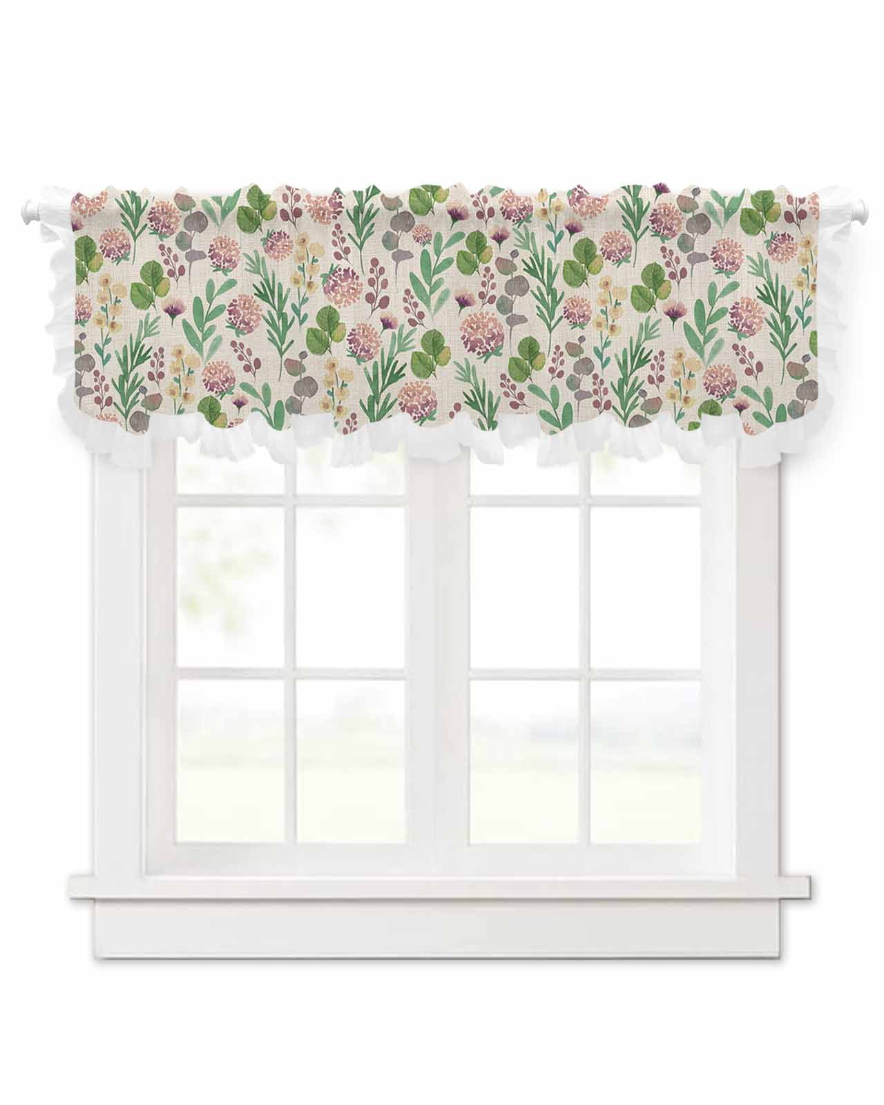 Ruffled Valance for Windows, Spring Summer Hydrangea Flowers Botanical ...