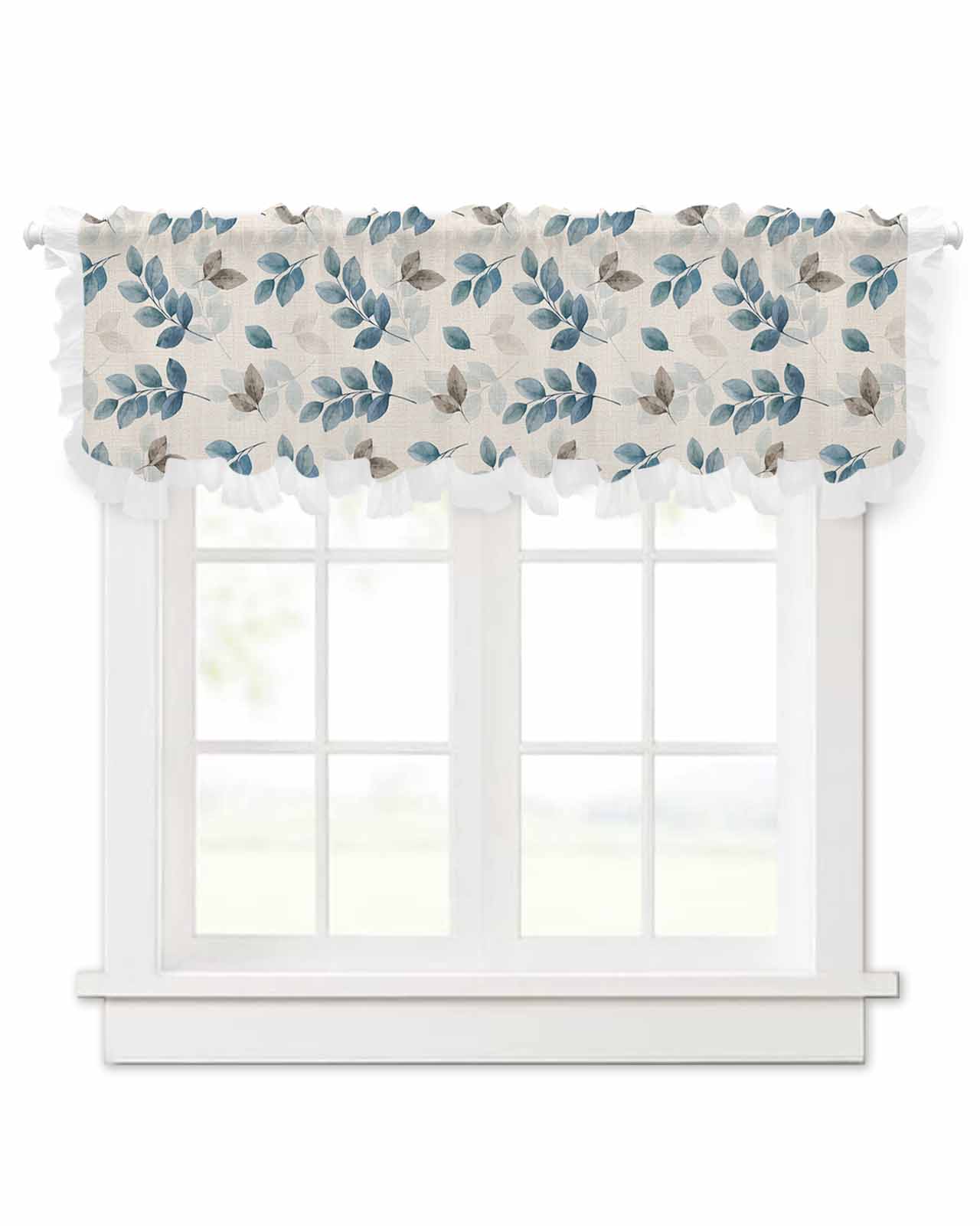 Ruffled Valance for Windows, Spring Summer Lake Blue Light Brown ...