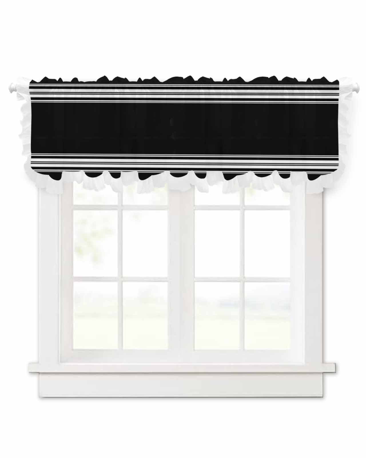 Ruffled Valance for Windows, Stripes Lines Pastoral Farmhouse Black ...