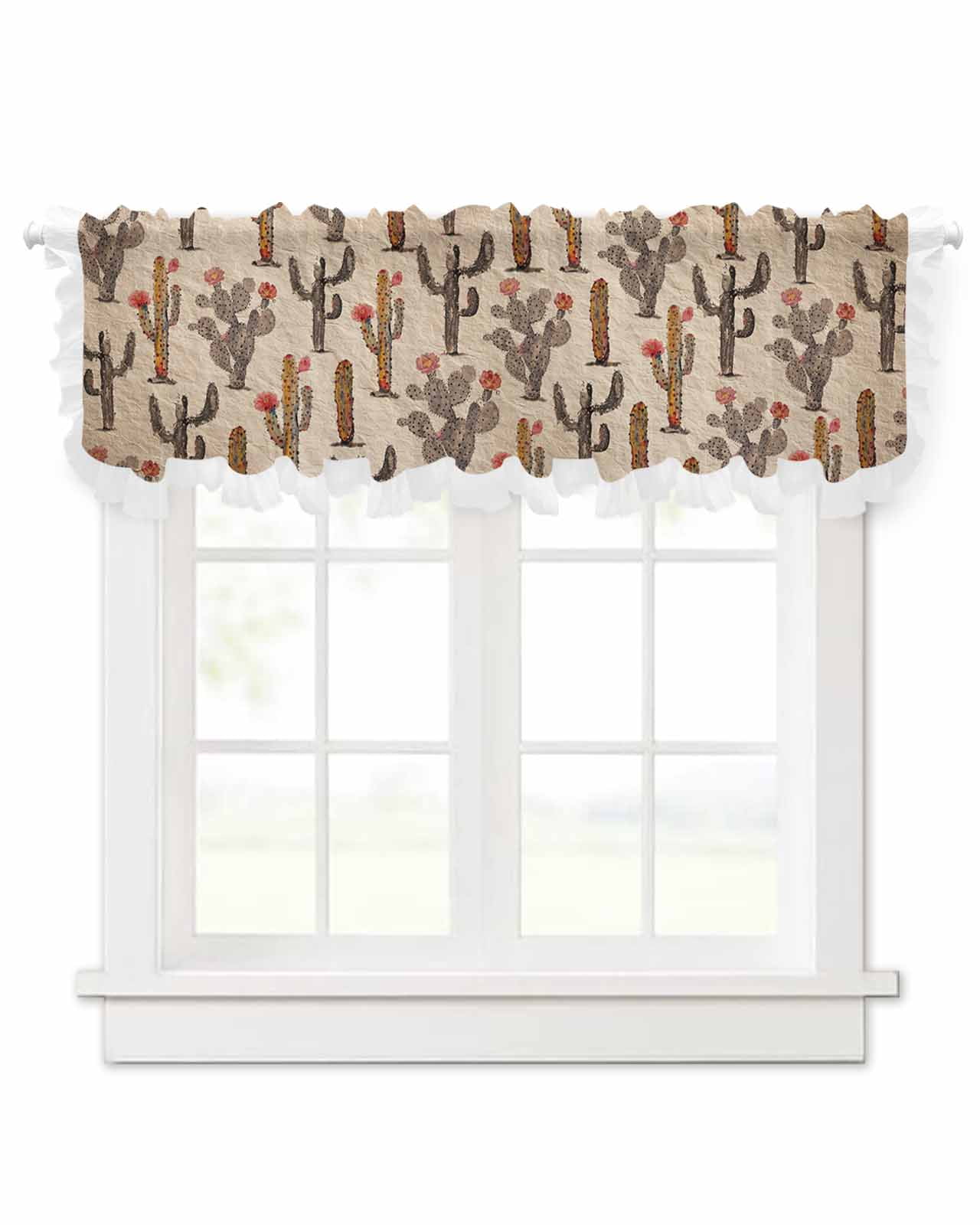 Ruffled Valance for Windows, Summer Cacti Flowers Floral Desert Texture ...