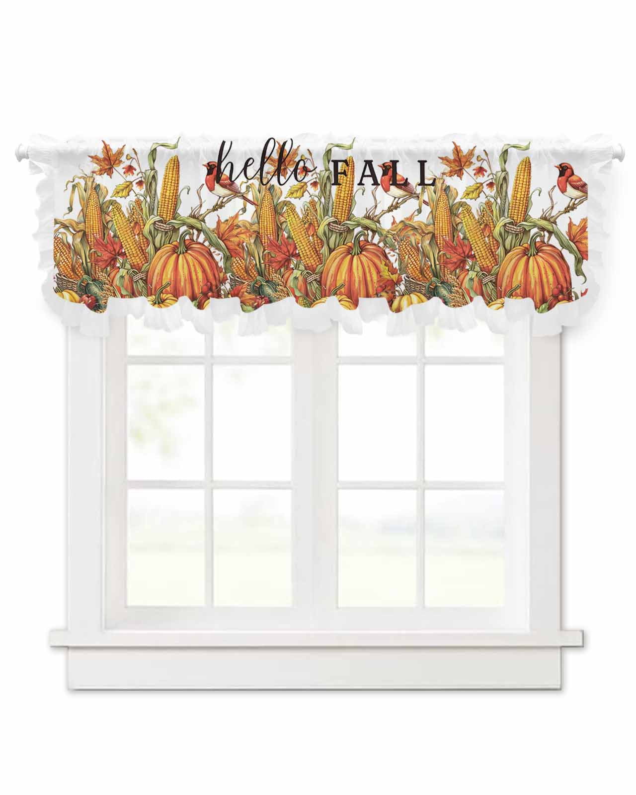 Ruffled Valance for Windows, Thanksgiving Day Fall Corn Pumpkin Leaf ...