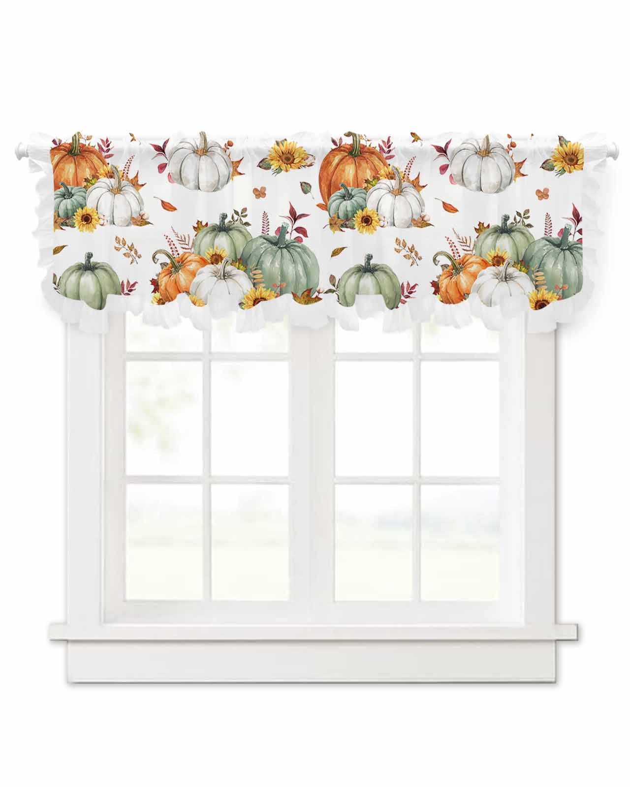 Ruffled Valance for Windows, Thanksgiving Fall Pumpkins Botanical ...