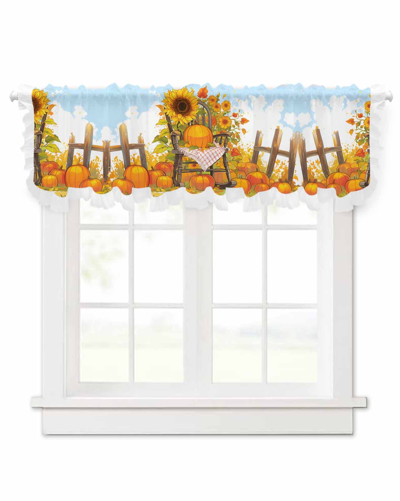 Ruffled Valance for Windows, Thanksgiving Fall Pumpkins Sunflowers ...