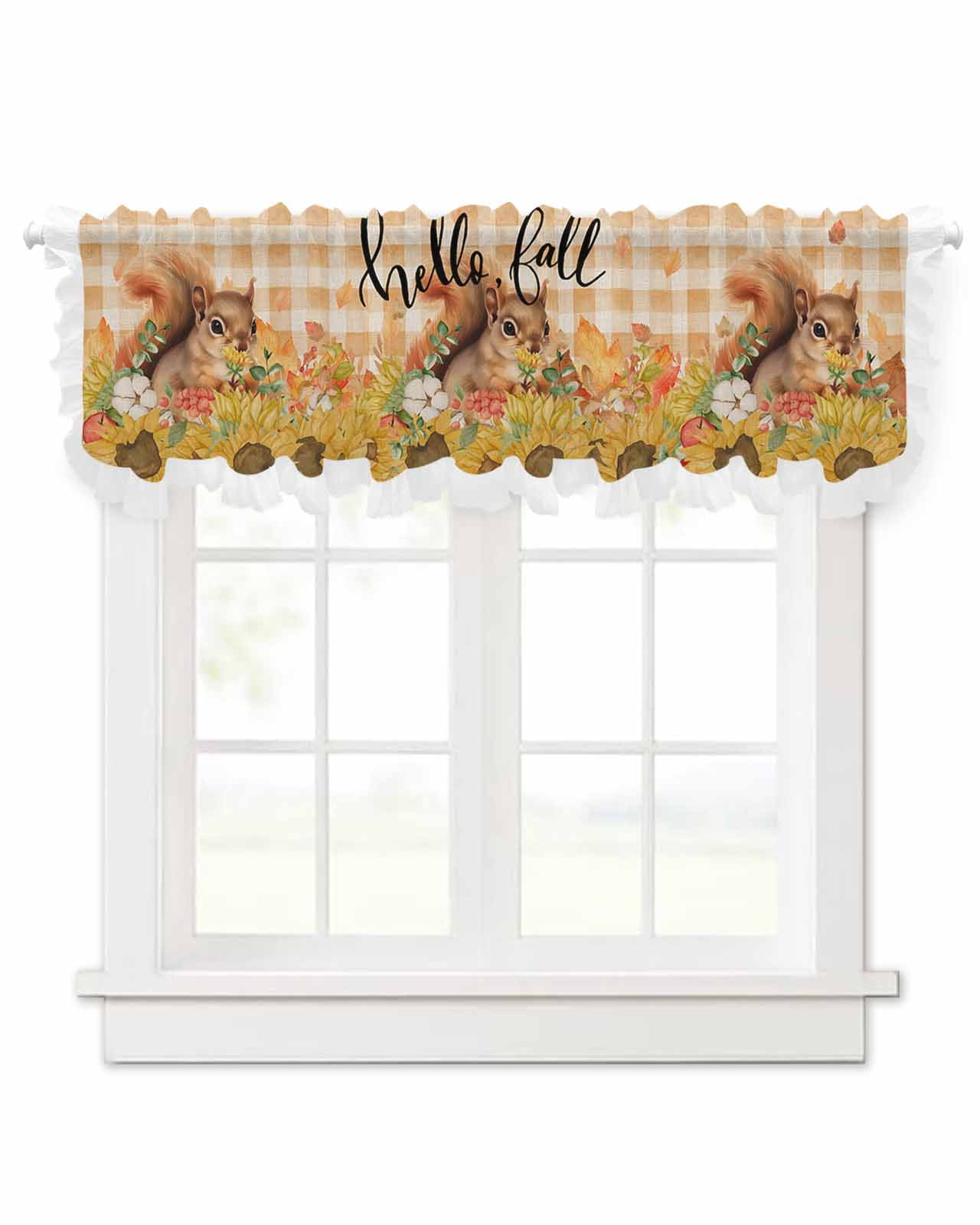 Ruffled Valance for Windows, Thanksgiving Fall Squirrel Sunflowers ...