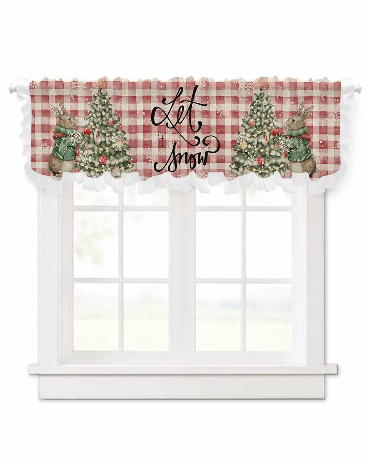 Ruffled Valance for Windows, Winter Christmas Squirrel Santa Tree ...