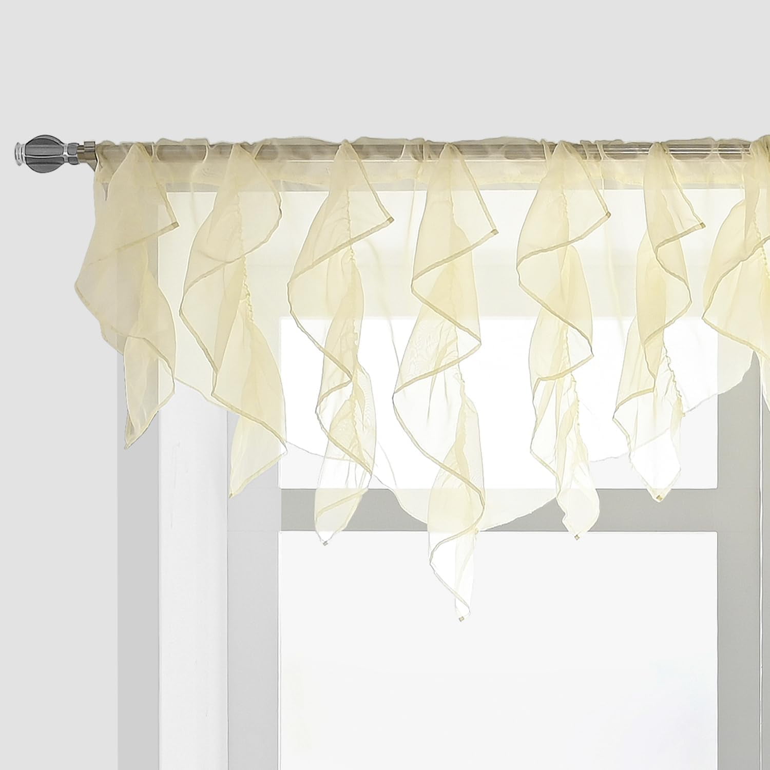 Ruffled Voile Semi Sheer Curtain Valance, Kitchen Living Room Shabby ...