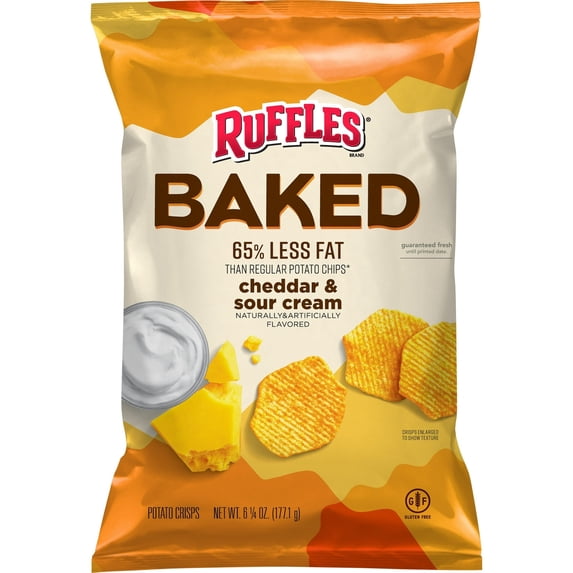 Ruffles Baked Cheddar & Sour Cream Potato Snack Chips,6.25 oz Bag(2 ...