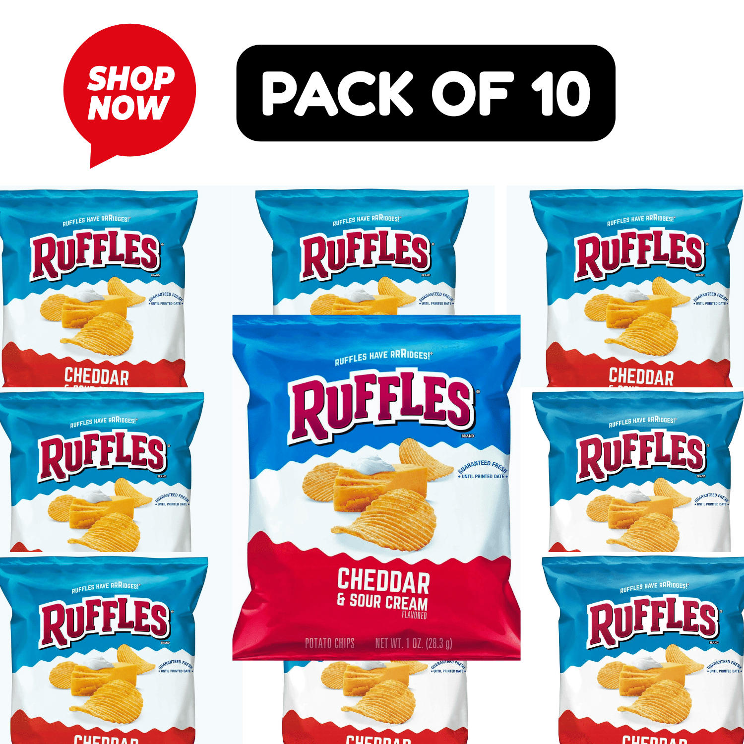Ruffles Cheddar & Sour Cream Potato Chips 10 Pack (1 oz Bags) – Single ...