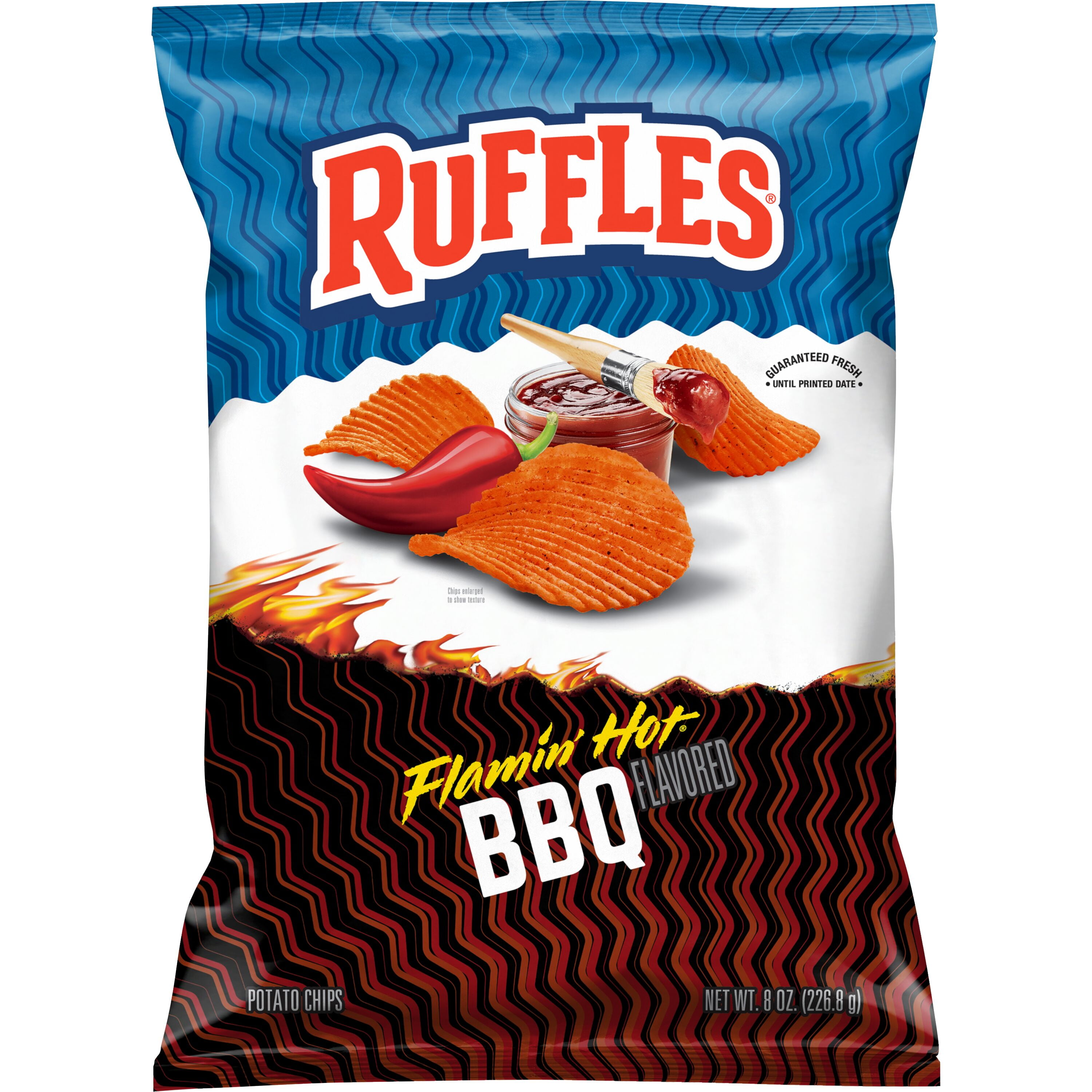 Ruffles Flamin' Hot BBQ Flavored Potato Snack Chips, 8 Ounce Bag ...