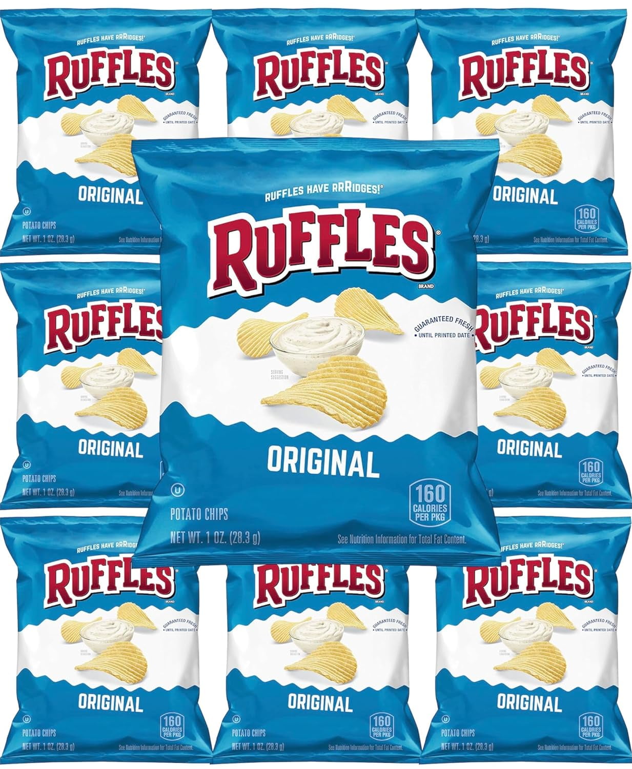 Ruffles Original Potato Chips 1oz Snack Pack 10 Bags Crispy Flavor for ...