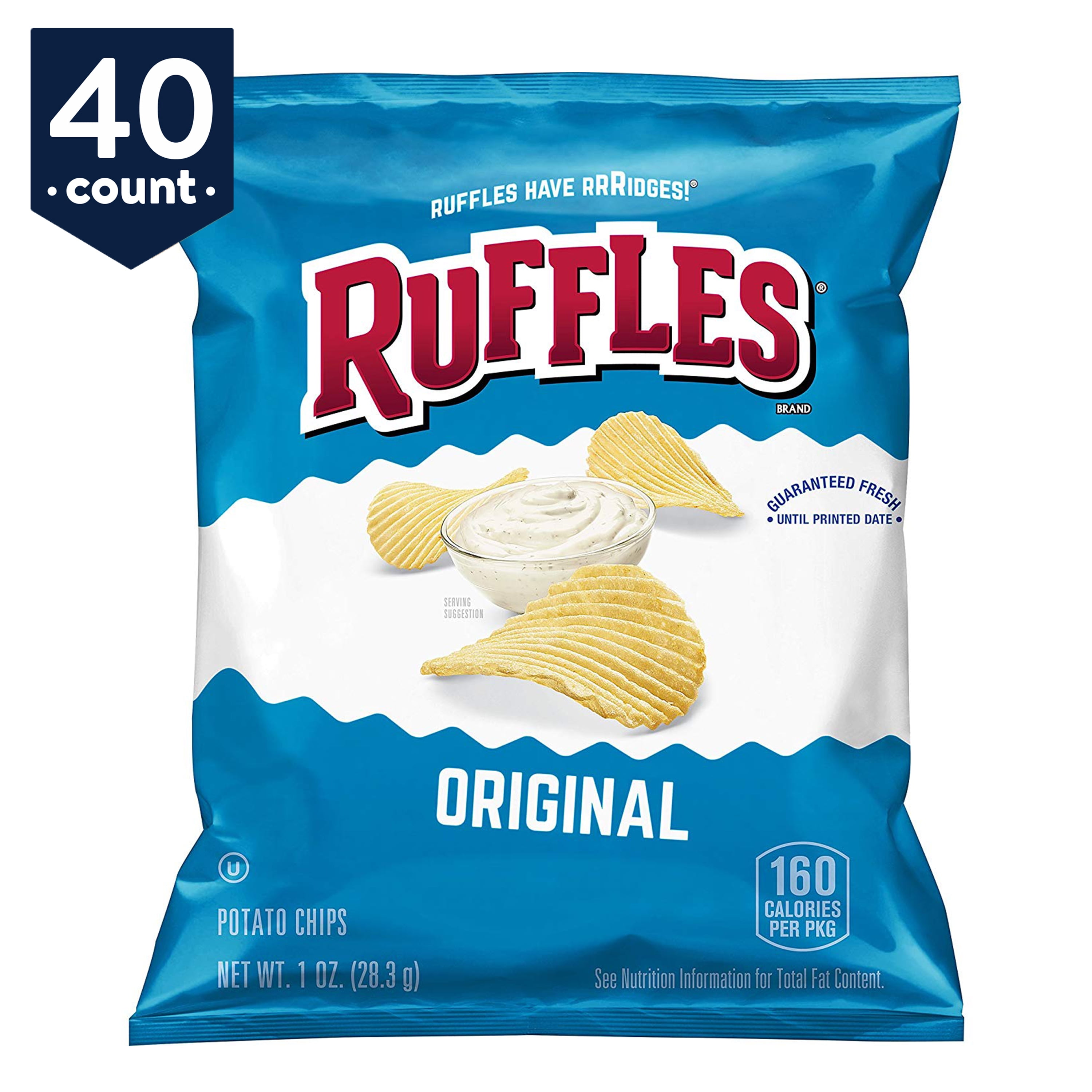 Ruffles Original Potato Snack Chips 1 oz Bags, 40 Count Multipack ...
