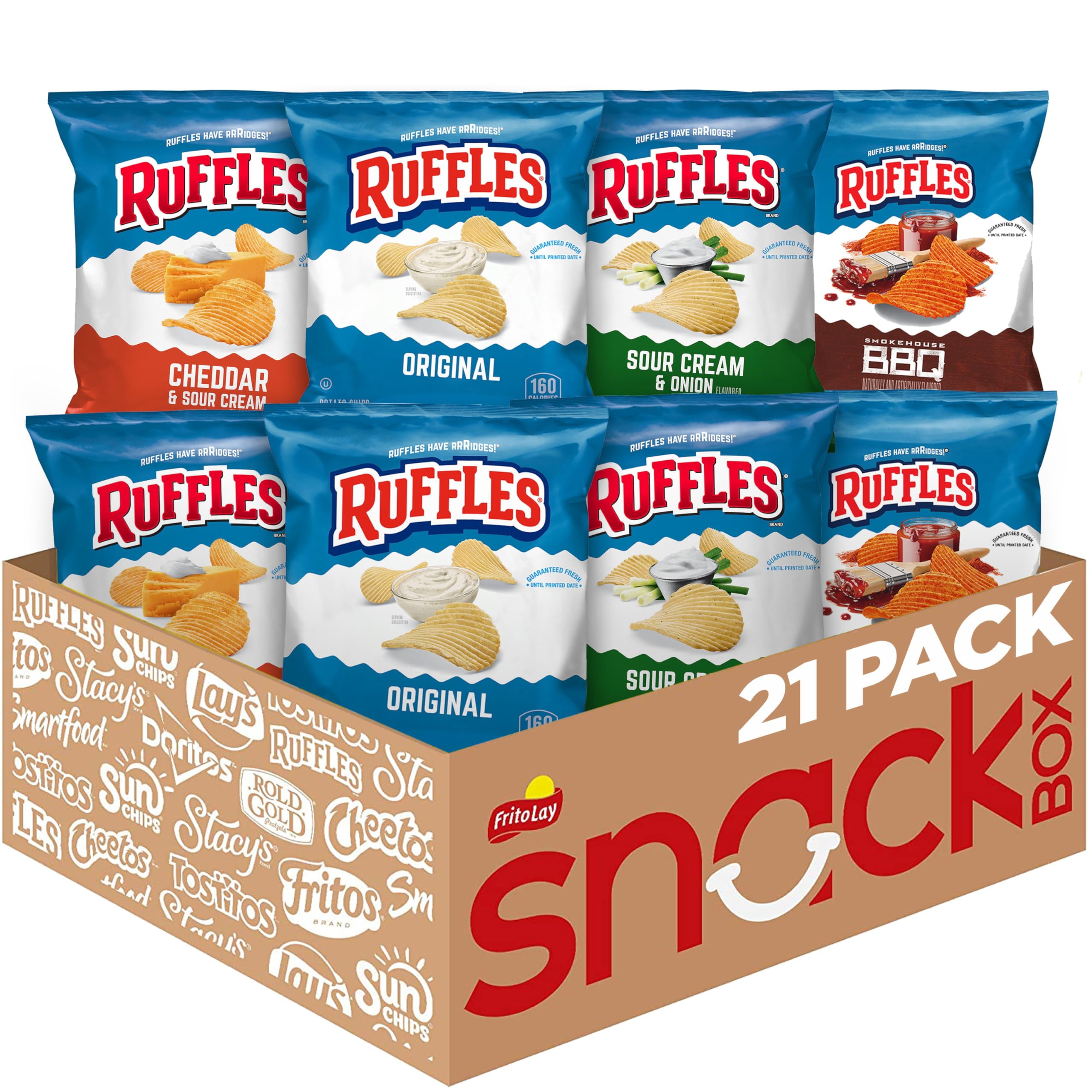 Ruffles Potato Chips, 4 Flavor Variety Pack, 1 oz Bags (Pack of 21 ...