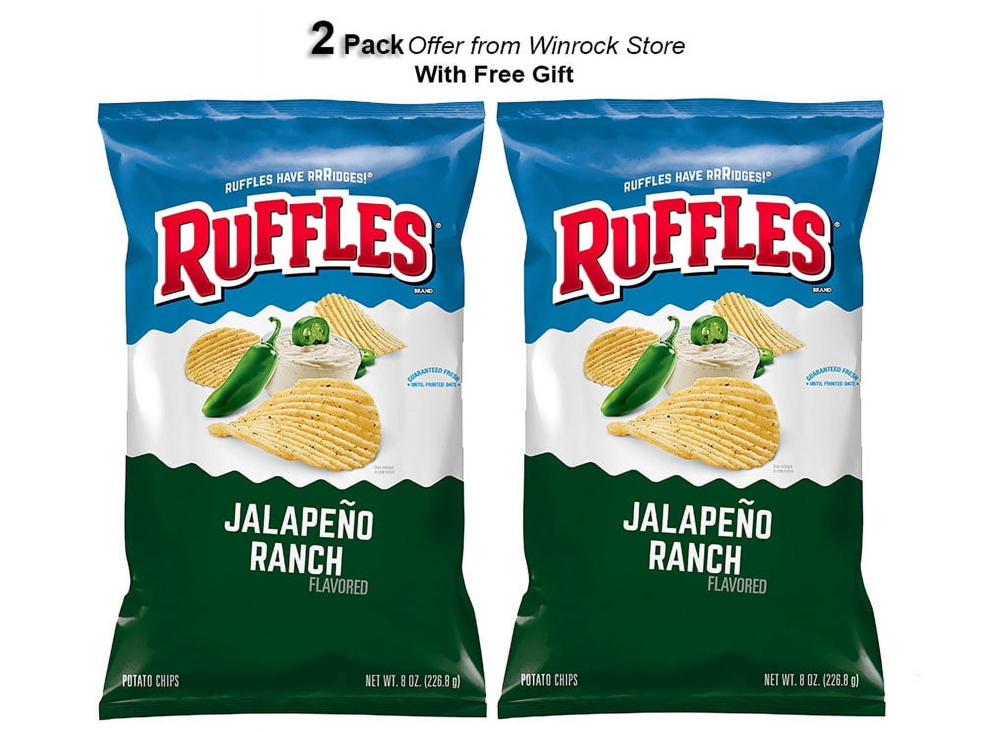 Ruffles Potato Chips Jalapeno Ranch Flavored 8.0 oz Bag (4 Pack) Free ...