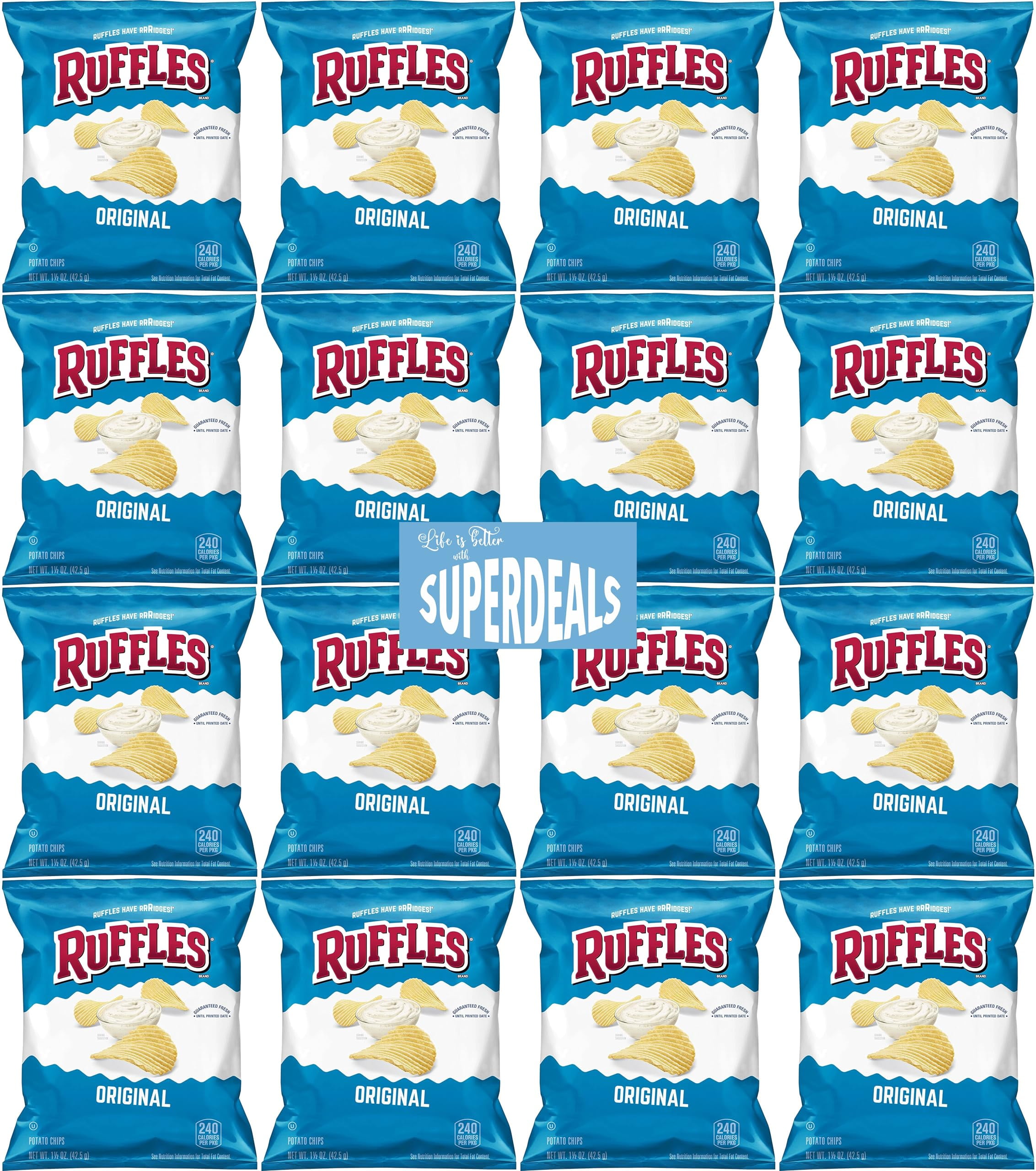 Ruffles Potato Chips, Original, 1.5 Ounce Bag (Pack of 16) Value Pack ...