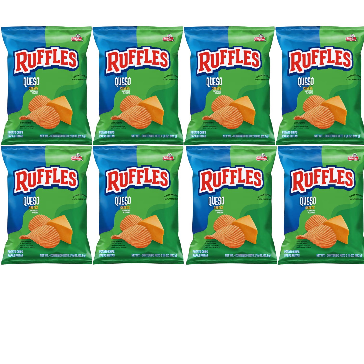 Ruffles Potato Chips, Queso, 2.125 Oz Bags (Pack of 8) Value Pack ...