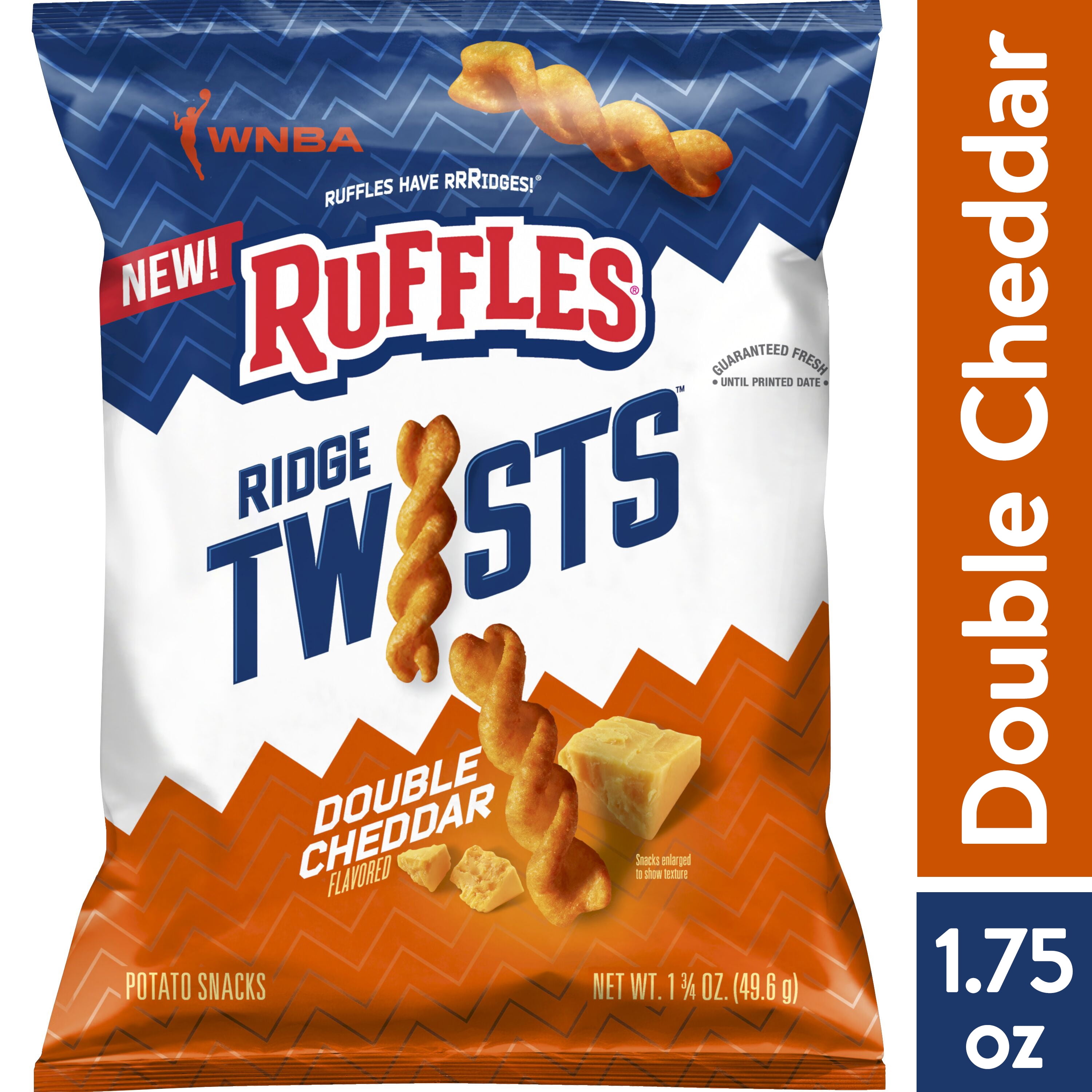 Ruffles Ridge Twists Double Cheddar Snack Chips, 1.75 oz Bag, Family ...