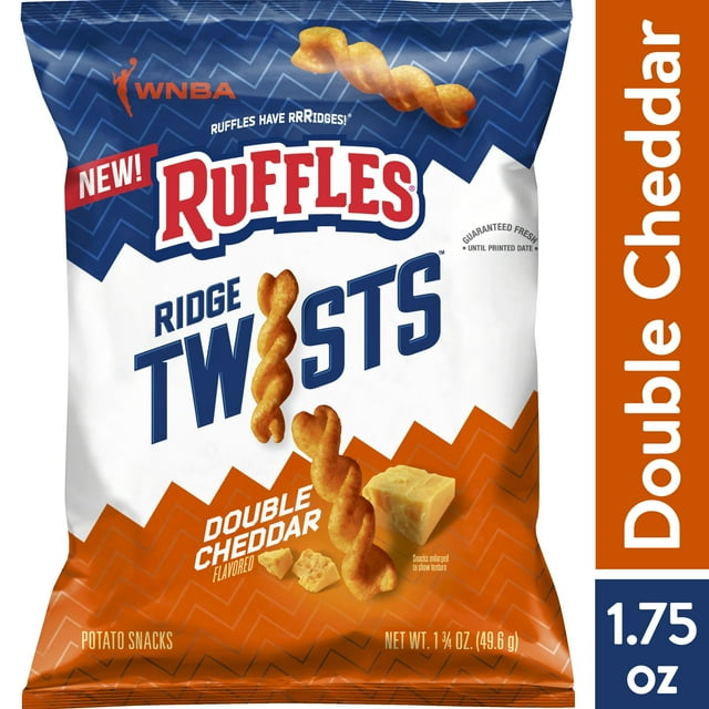 Ruffles Ridge Twists Double Cheddar Snack Chips, 1.75 oz Bag, Family ...