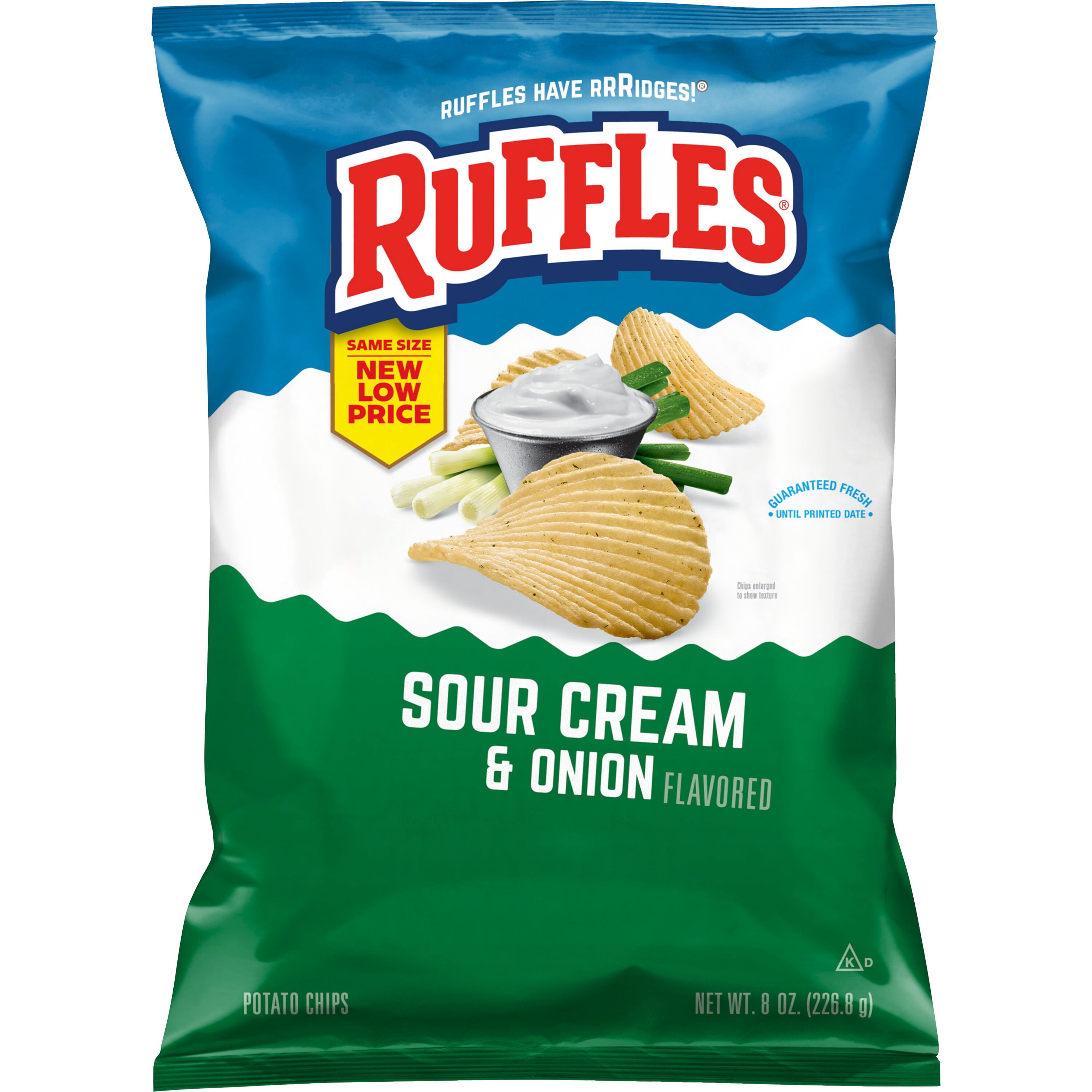 Ruffles Sour Cream & Onion Flavored Potato Chips, Crunchy Ridges, 8.0 ...