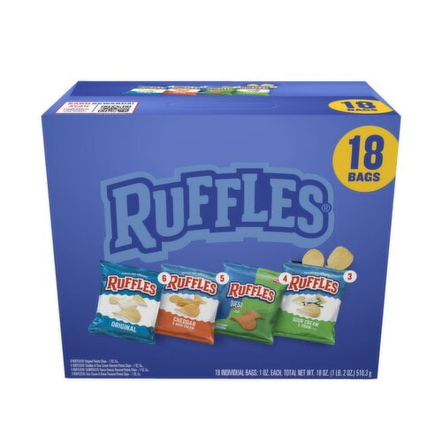 Ruffles Potato Chips Variety Pack, Cheddar and Sour Cream, 1 oz Bags ...