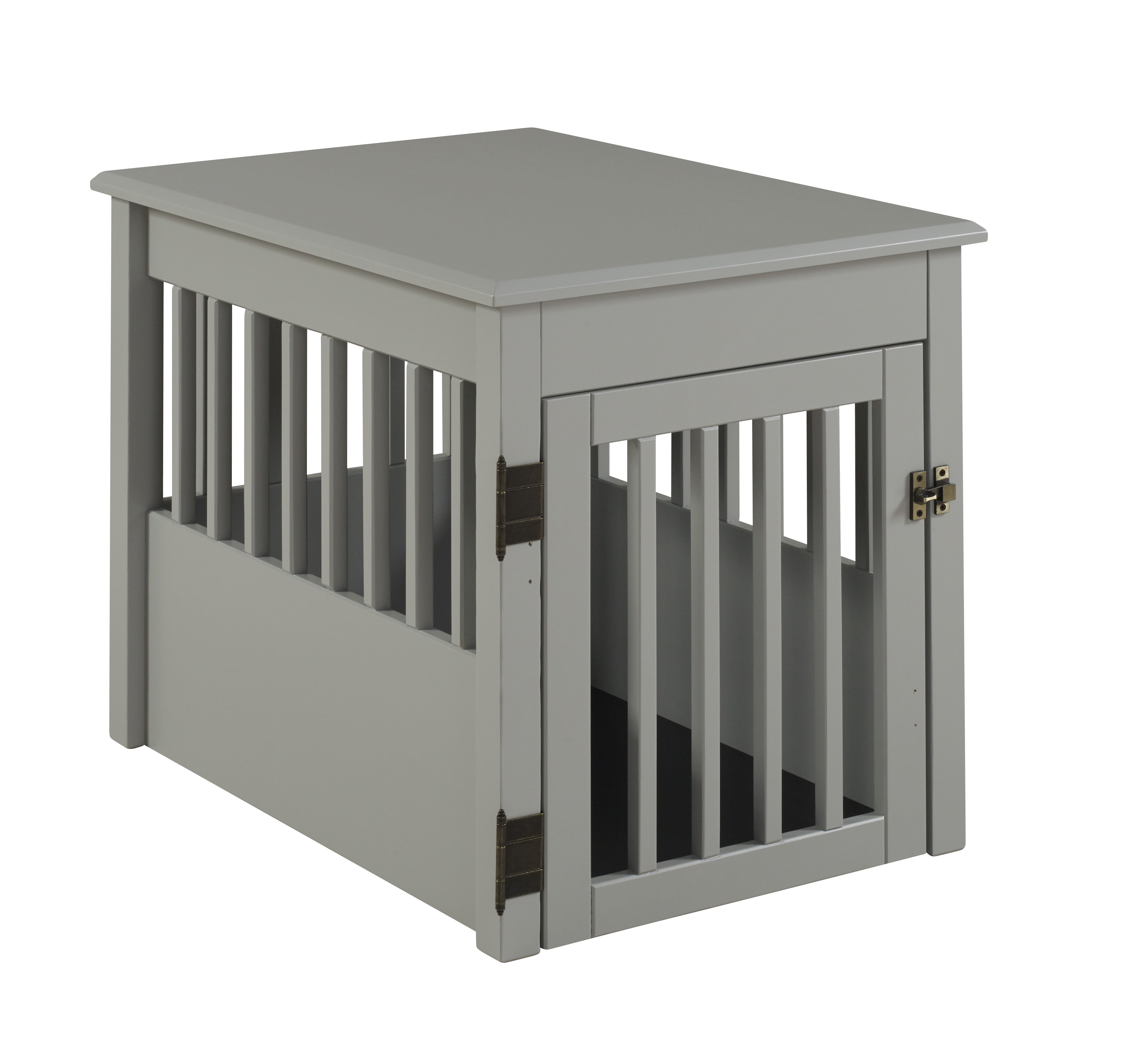 Ruffluv Solid Wood Dog House Crate End Table with Swing Door - Grey ...