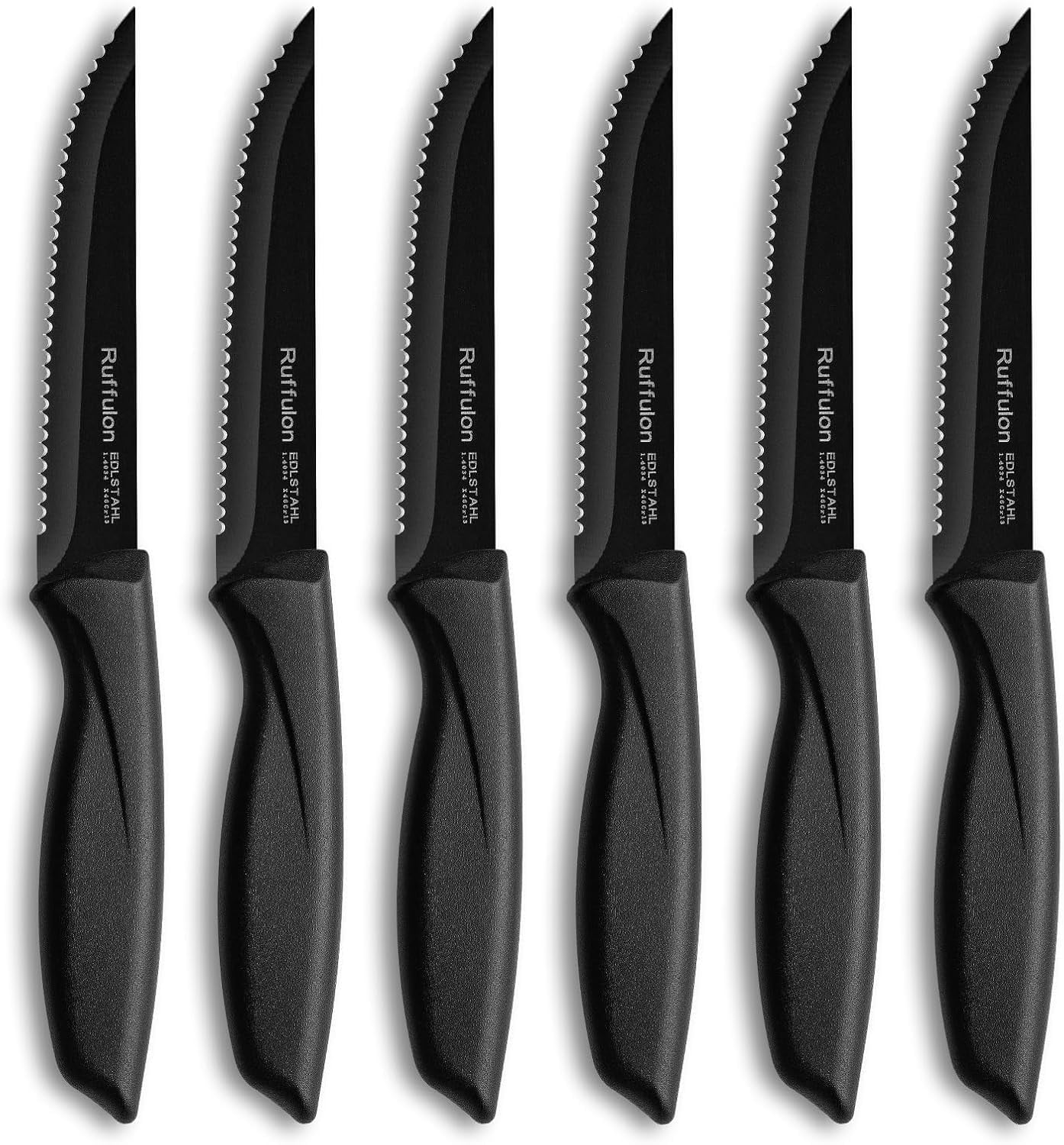 Ruffulon Steak Knives Set of 6,Black Steak Knife,Stainless Steel ...