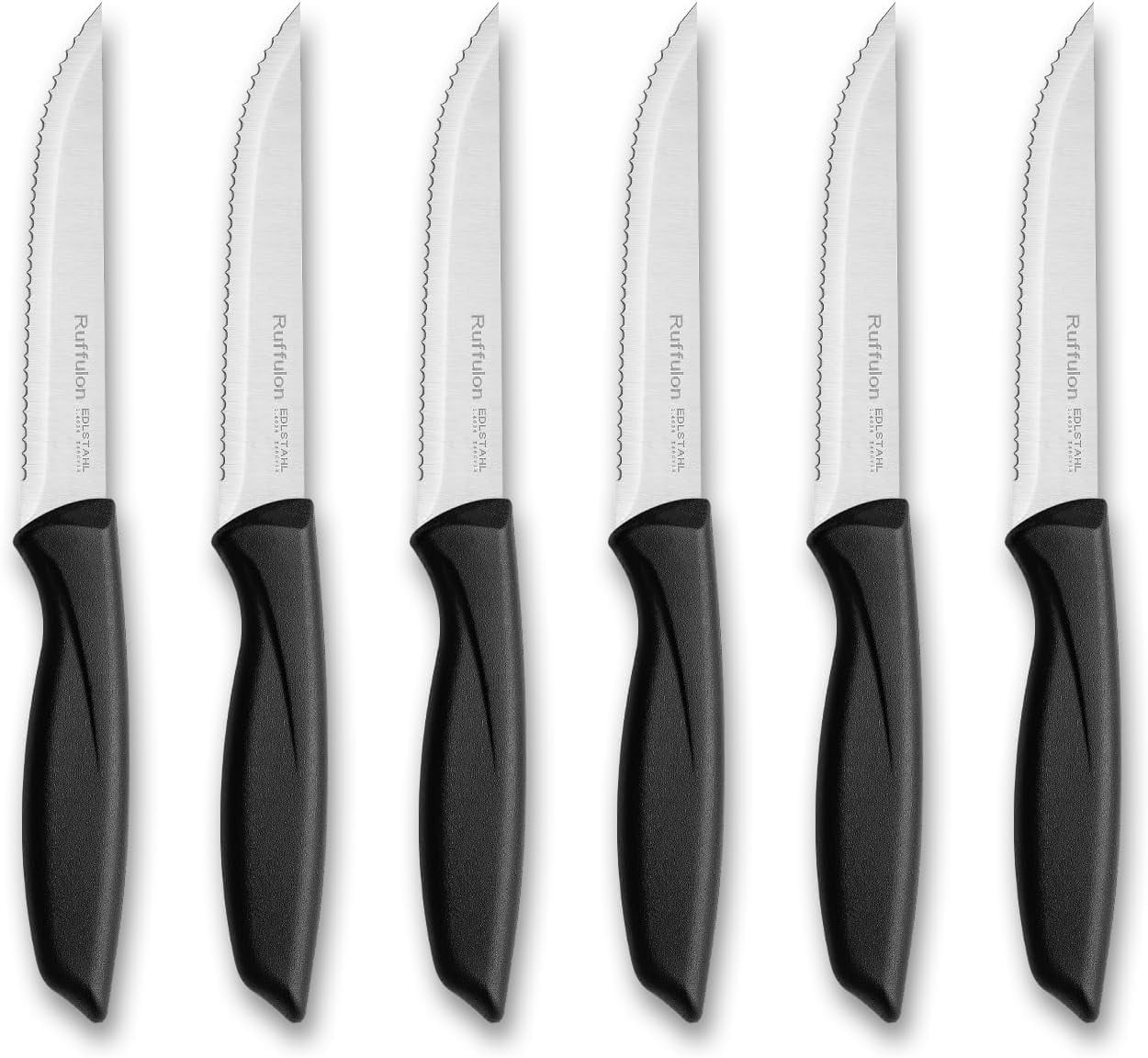 Ruffulon Steak Knives Set of 6,Sliver Steak Knife,Serrated Stainless ...