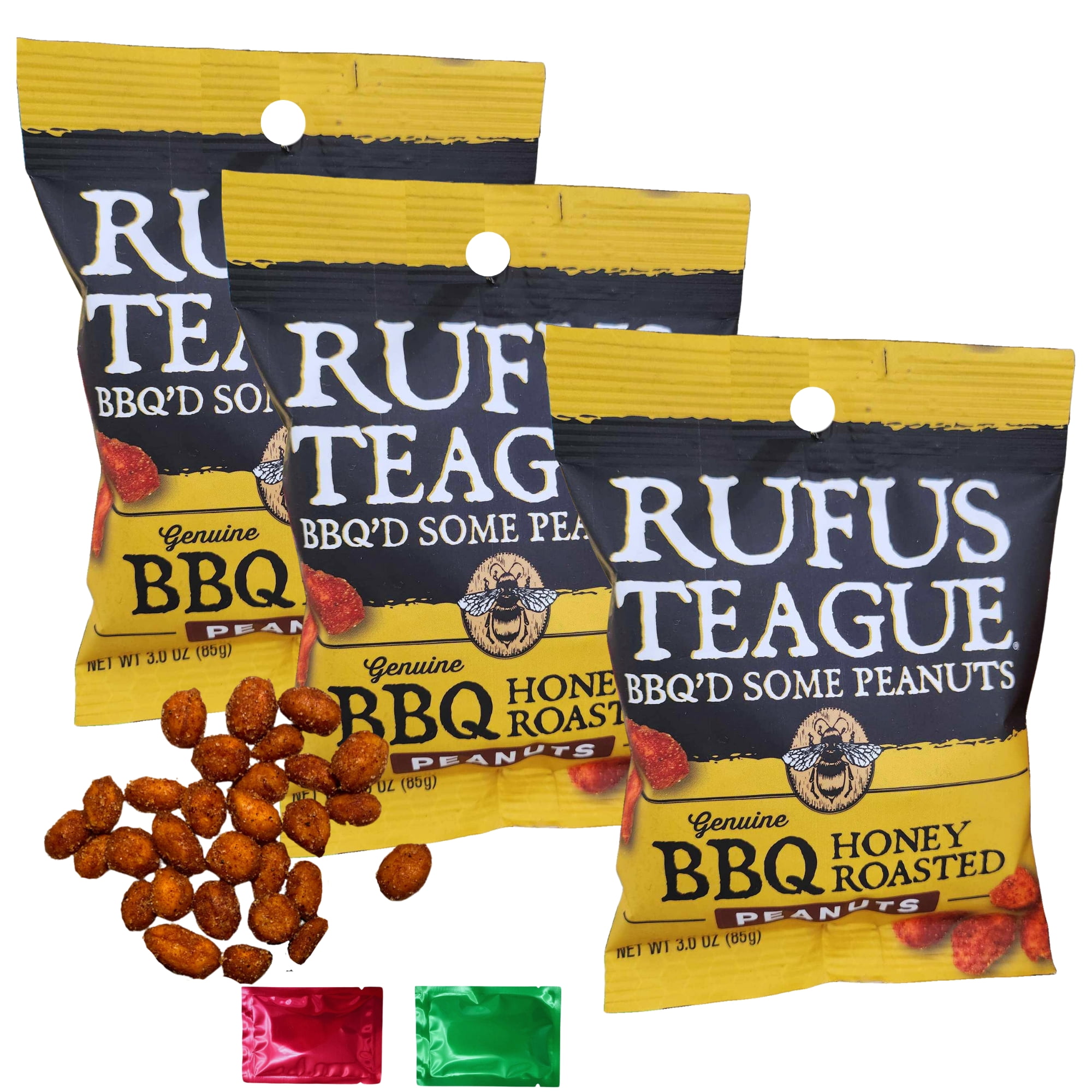 Rufus Teague BBQ Honey Roasted Peanuts 3 Pack, Sweet Coated Peanut Snacks for Picnic Lunch On ...